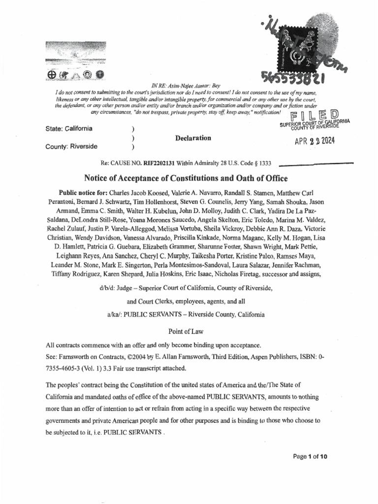 Acceptance of Constitutions and Oath of Office (Re: 2202131) | PDF ...