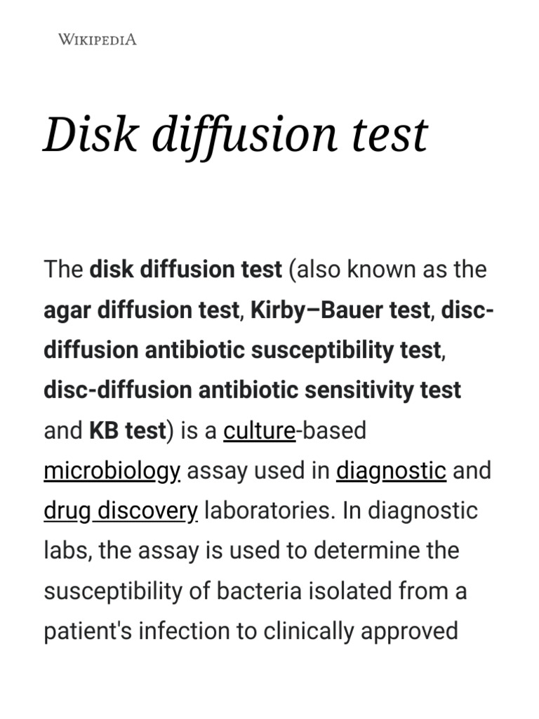 Disk Diffusion Test - Wikipedia | PDF