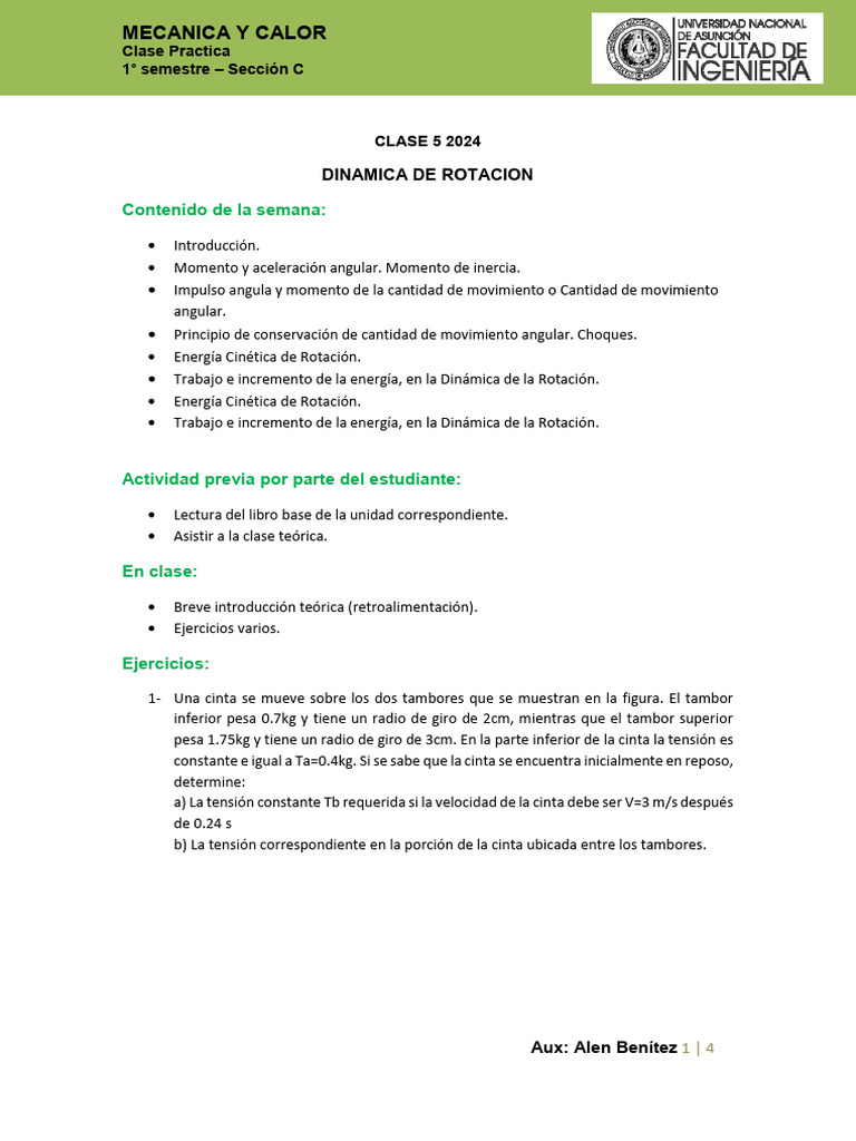 Clase 5-Mecanica y Calor- 2c - 2024. (Dinamica de Rocation) | PDF