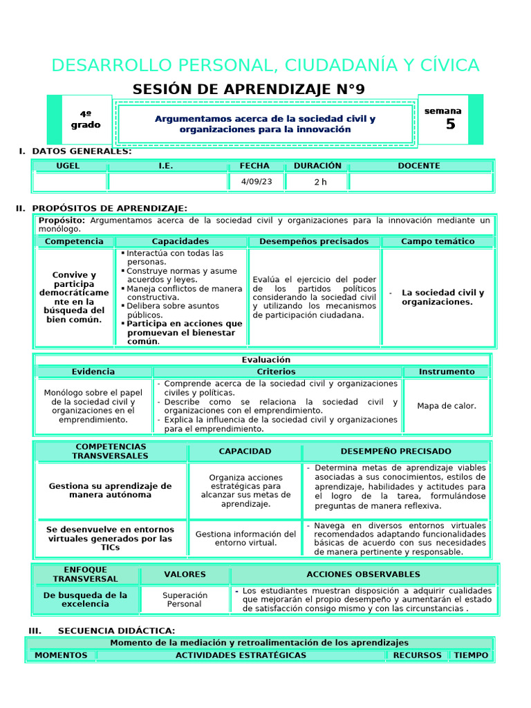 4° Sesión de Aprendizaje Sesión 9-Sem.5-Exp.5-Dpcc | PDF
