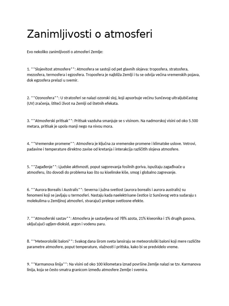 Zanimljivosti o Atmosferi | PDF