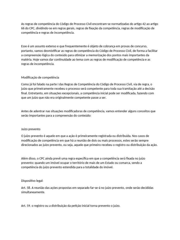 As Regras de Competência Do Código de Processo Civil Encontram | PDF
