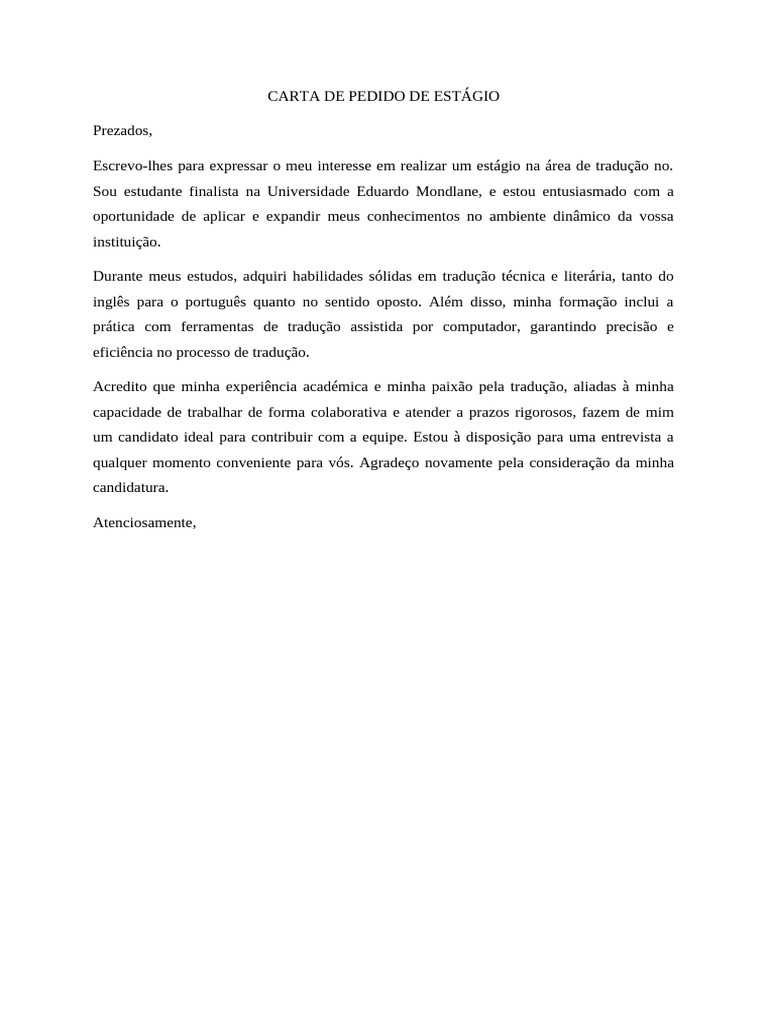 Carta de Pedido de Estágio | PDF