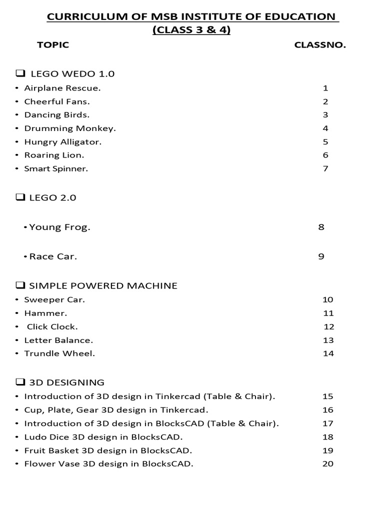 CURRICULUM MSB (Class 3 & 4) | PDF