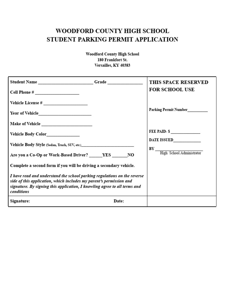 2024-25 WCHS Parking Permit Application Form (Digital Copy) | PDF