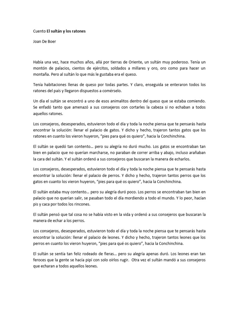 Cuento El Sultán Y Los Ratones Pdf