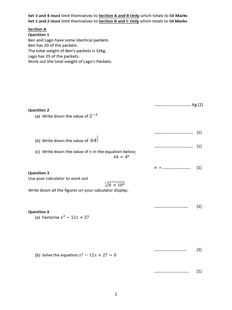 YR 11 Mid - Term Math | PDF