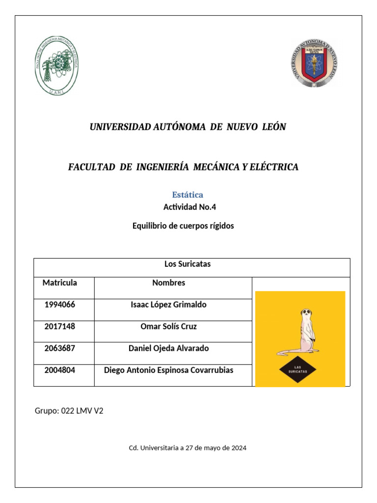 Actividad 4 Estática | PDF | Fuerza | Métodos y materiales de enseñanza