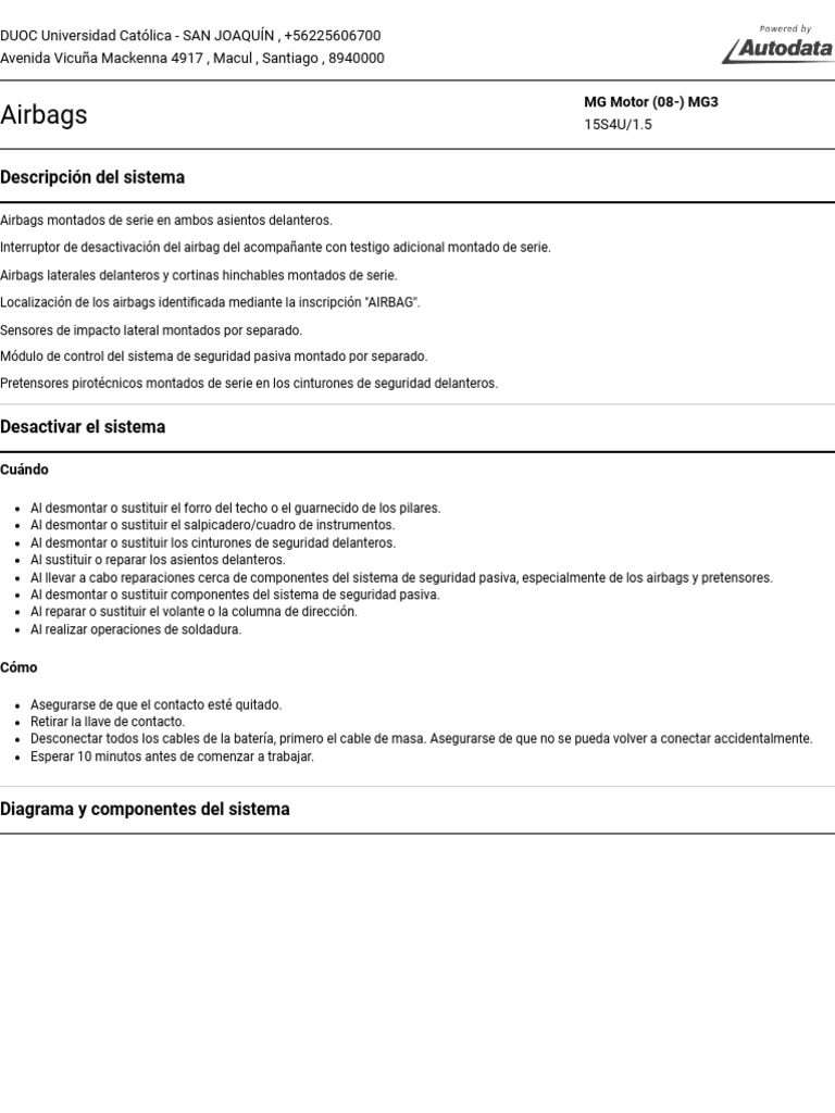 Airbags __MG3_ Autodata | PDF