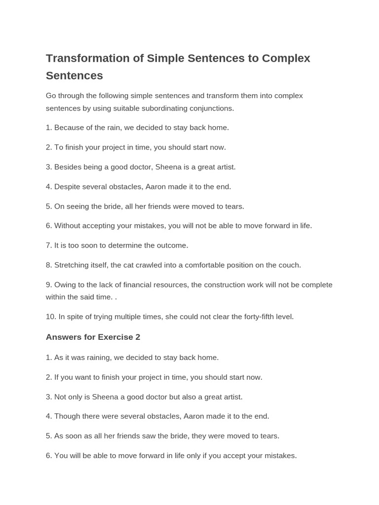 Simple Sentences To Complex Sentences | PDF | Language Arts ...