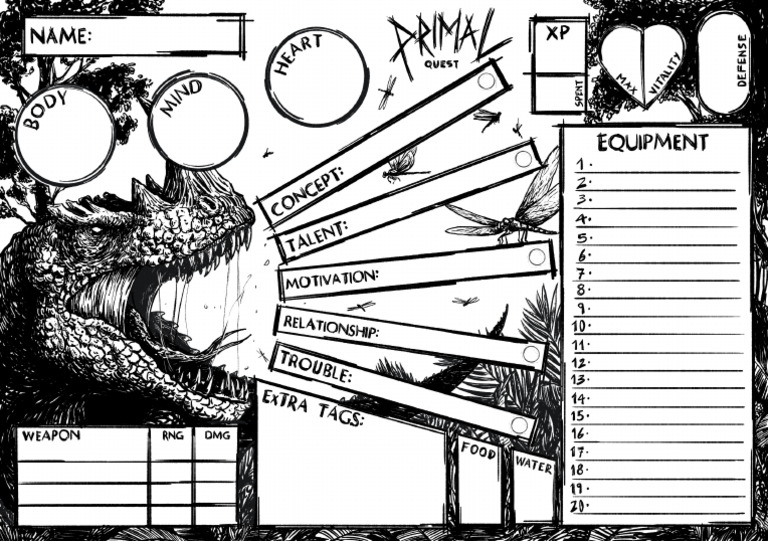 Primal Quest - Character Sheet (LicopeoArt) | PDF
