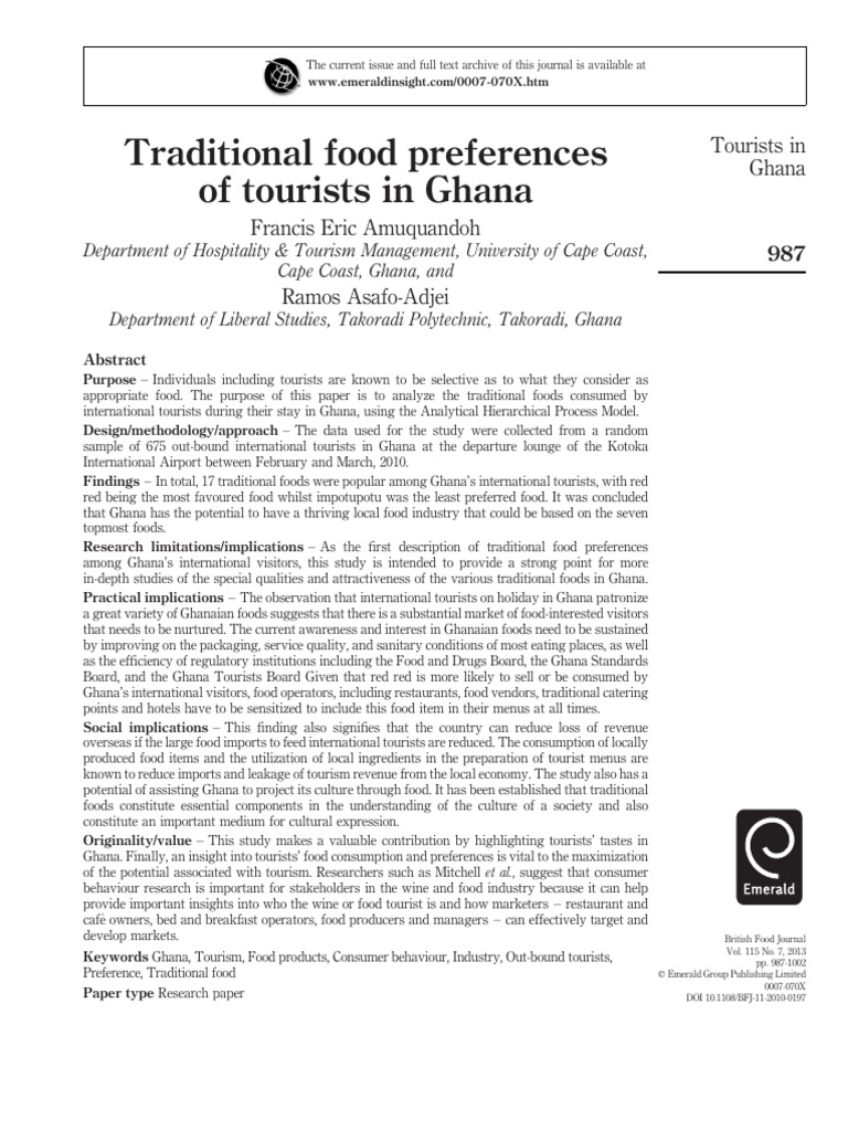 Traditional Food Preferences of Tourists | PDF | Tourism | Technology ...