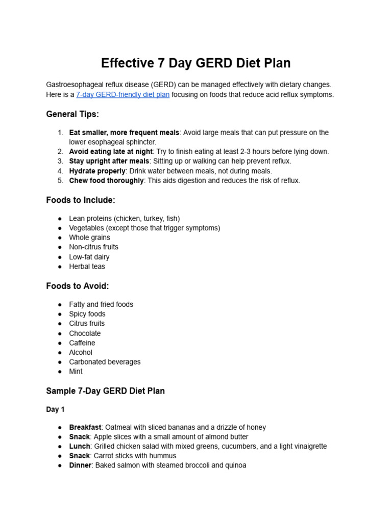 Effective 7 Day GERD Diet Plan | PDF