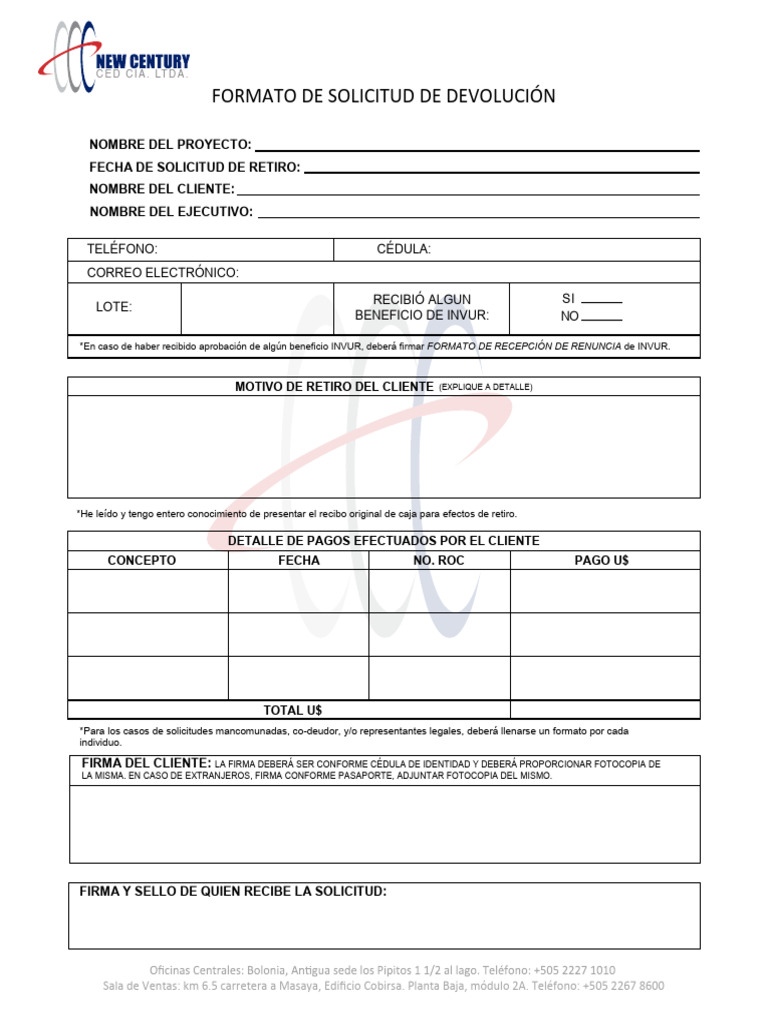 Formato Solicitud Devolución Cliente | PDF