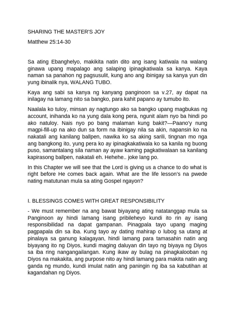 Sharing The Masters Joy | PDF