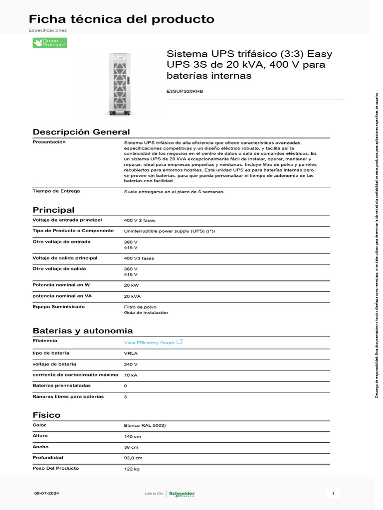 Schneider Electric - Easy-UPS-3S - E3SUPS20KHB | PDF