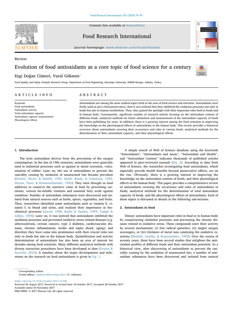 COMERT (2018) - Evol. of Food Antioxidants As Core Topic of Food ...