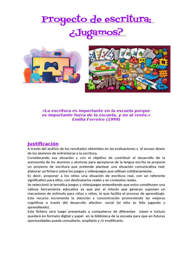 Proyecto de Escritura: Juegos y Videojuegos | PDF | Evaluación ...