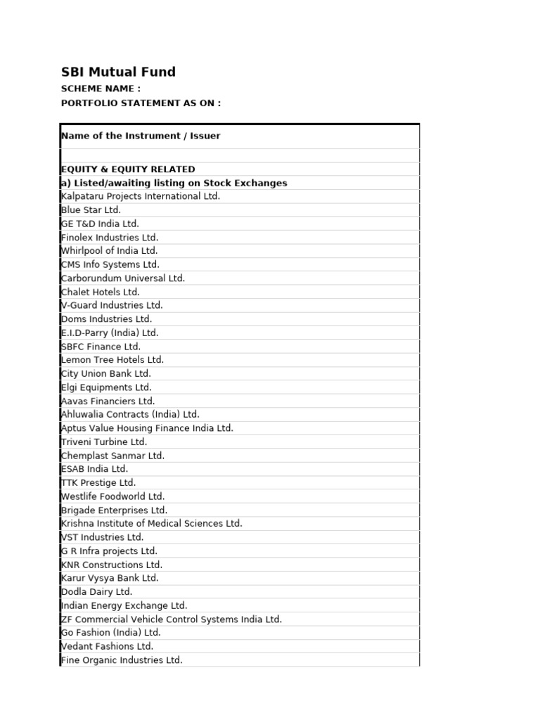 Sbi Small Cap Fund Monthly Portfolio - July 2024 | PDF