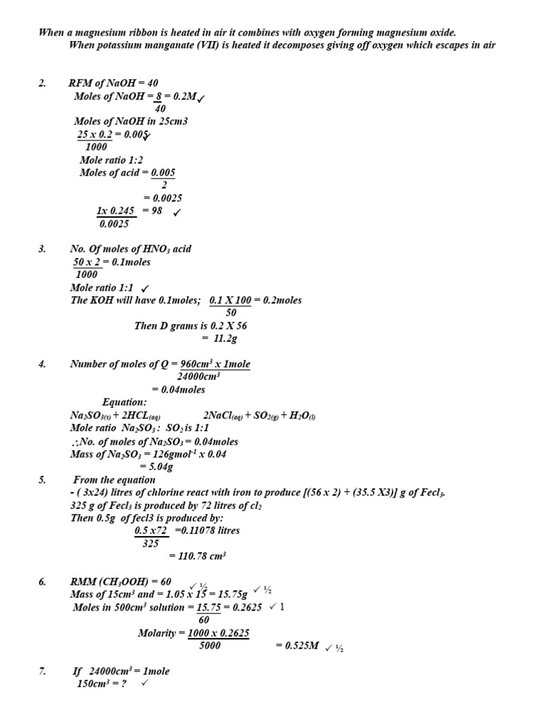 13.0.0 The Mole-Formulae and Chemical Equations Ans | PDF