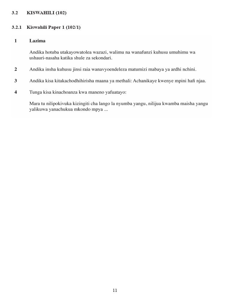 2014 Kcse Kiswahili QS Papers | PDF