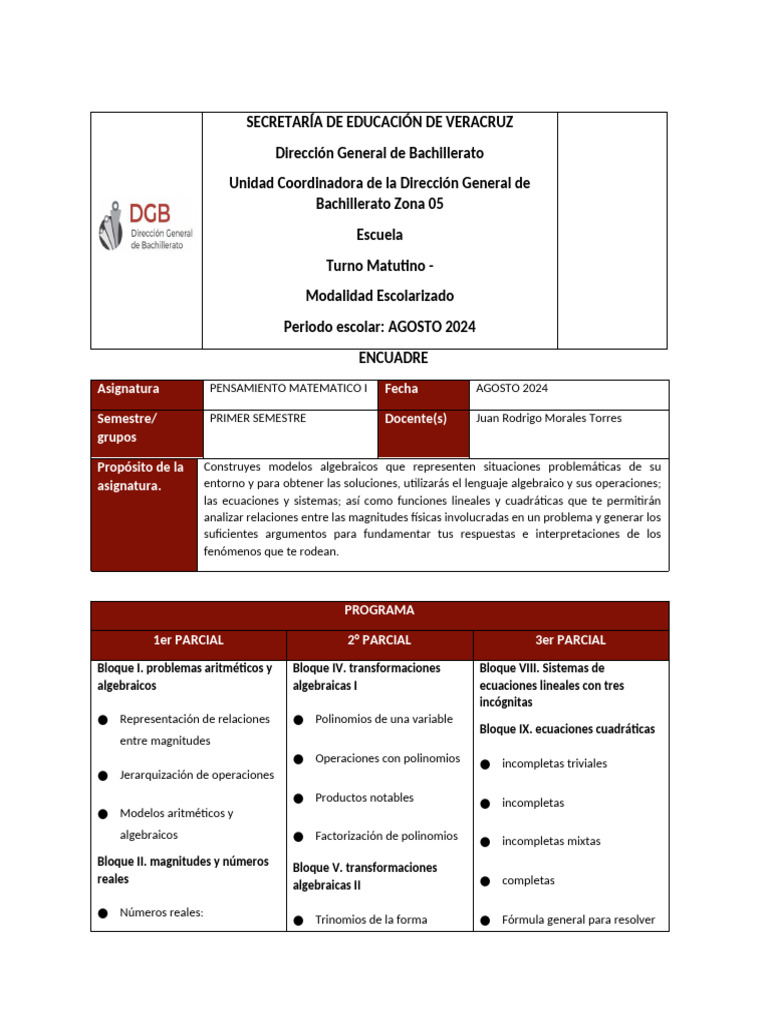 Encuadre DGB - PM1 | PDF