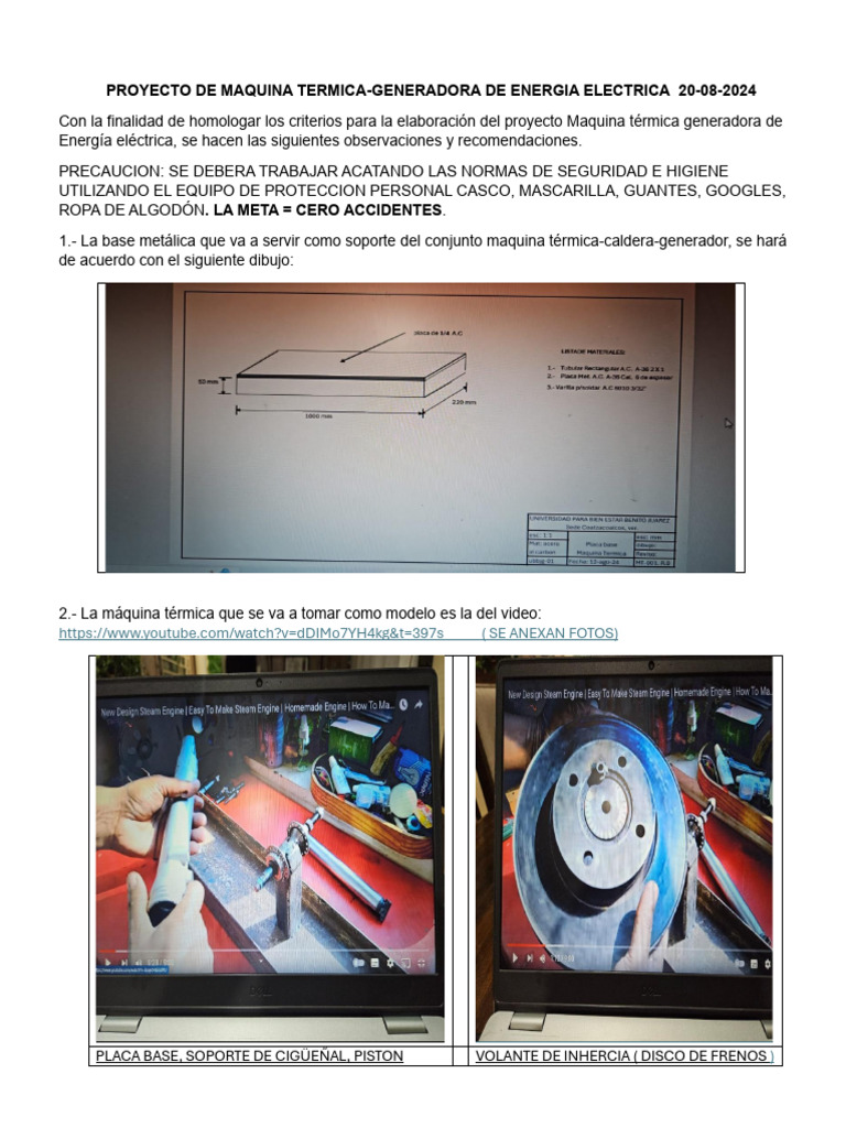 Recomendaciones Del Proyecto de Maquina Termica | PDF