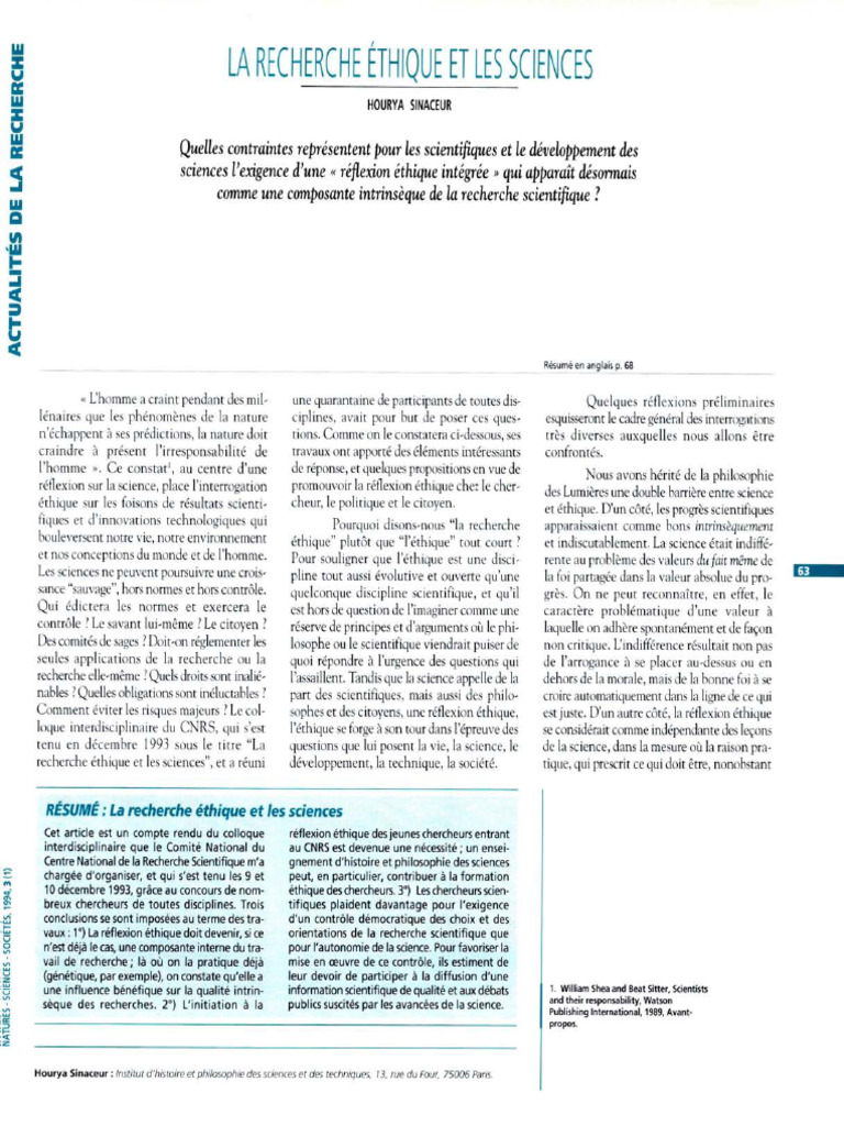 La Recherche Éthique Et La Science | PDF