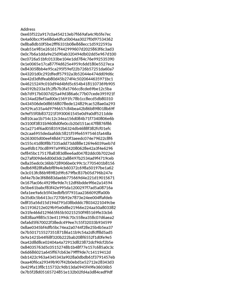 Ethereum Wallet Addresses List | PDF