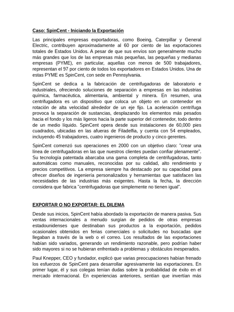 Caso - SpinCent-poner en Marcha La Exportación | PDF