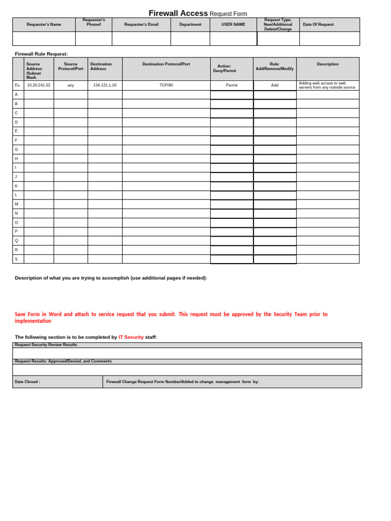 Firewall Request Form Template Document | PDF