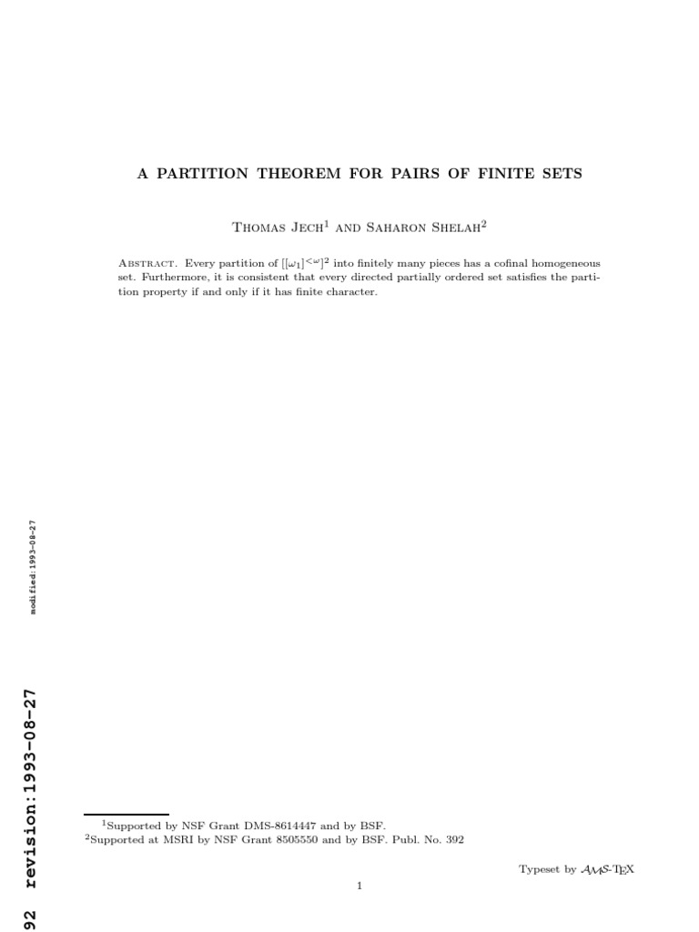 Thomas Jech and Saharon Shelah - A Partition Theorem For Pairs of ...