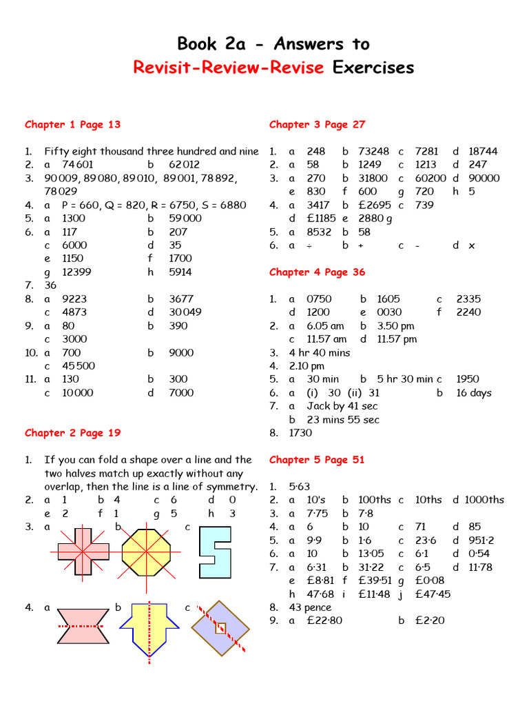 TeeJay Maths CfE Book 2a Answers To Revisit Review Revise Questions ...