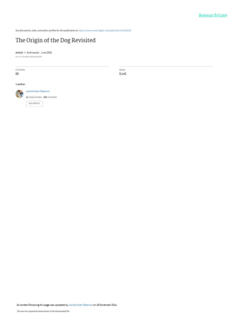 The Origin of The Dog Revisited | PDF | Canis | Canidae