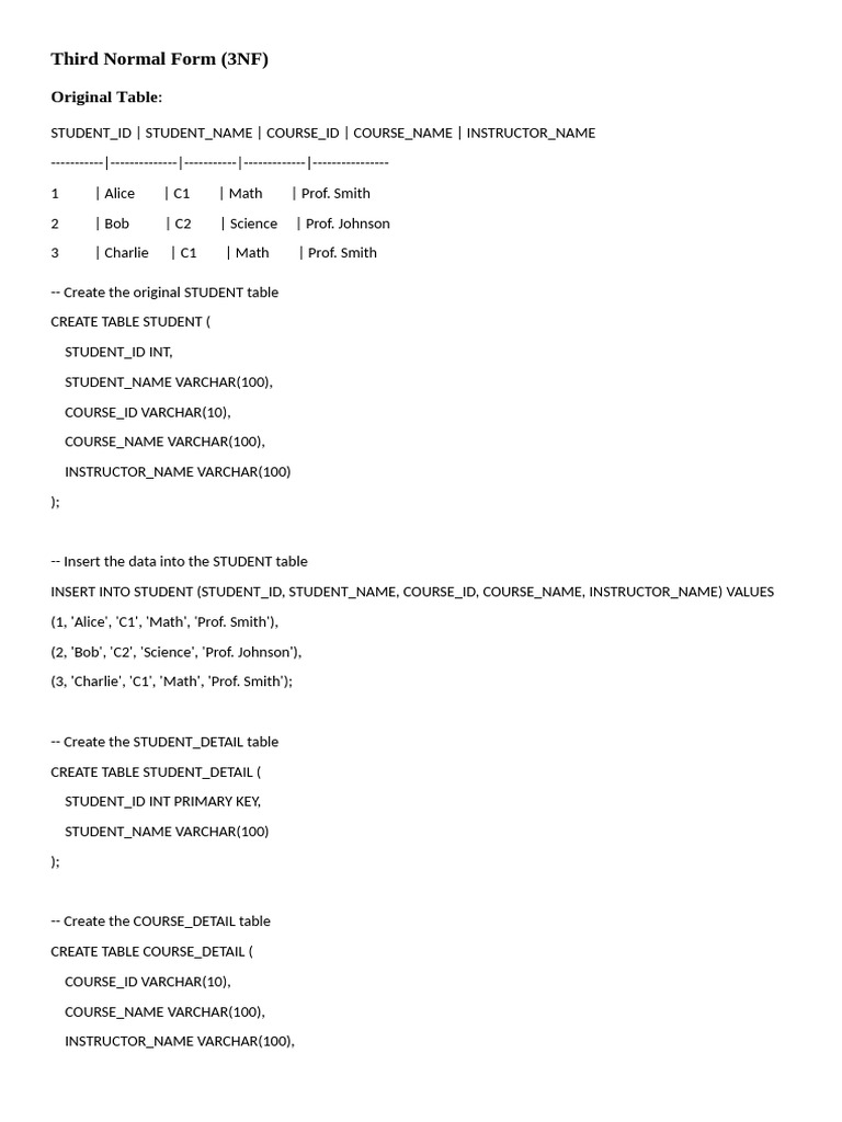 Third Normal Form 3nf Original Table Pdf