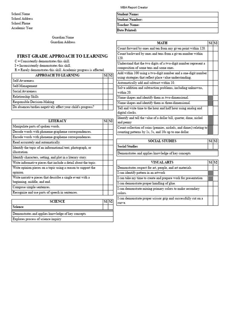 Grade 1 Progress Report | PDF