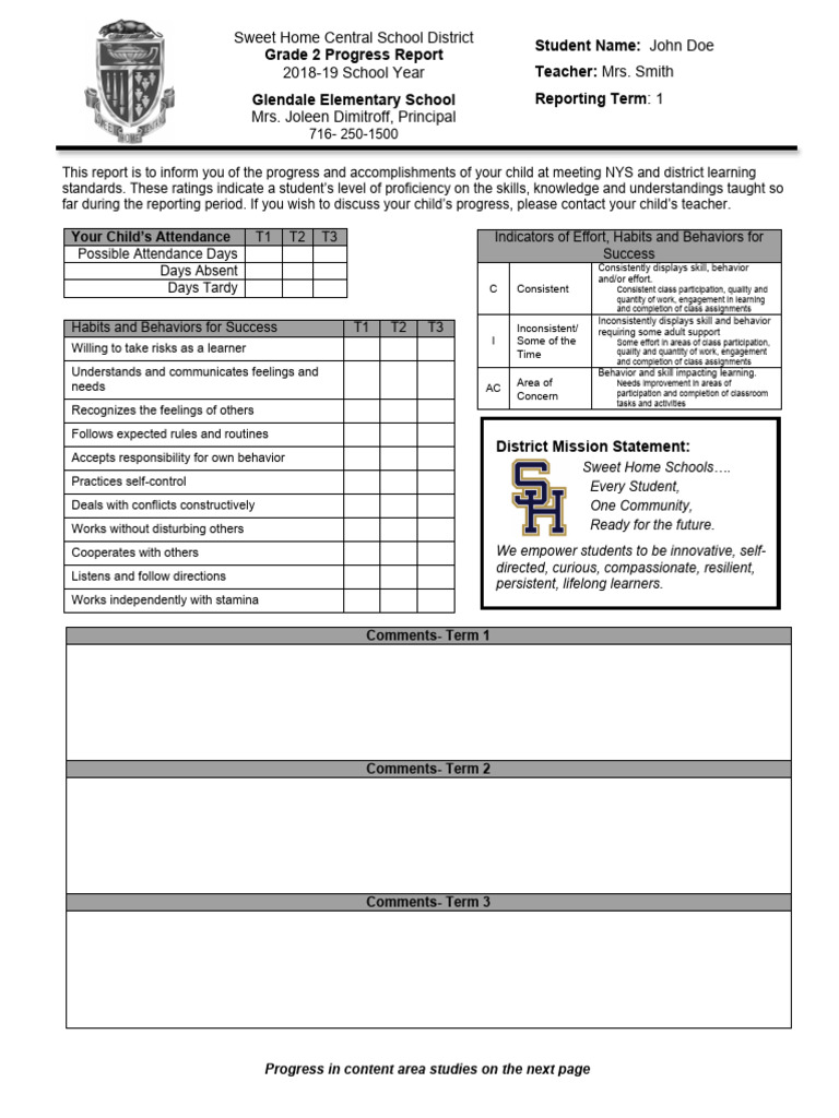 Grade 2 Progress Report | PDF