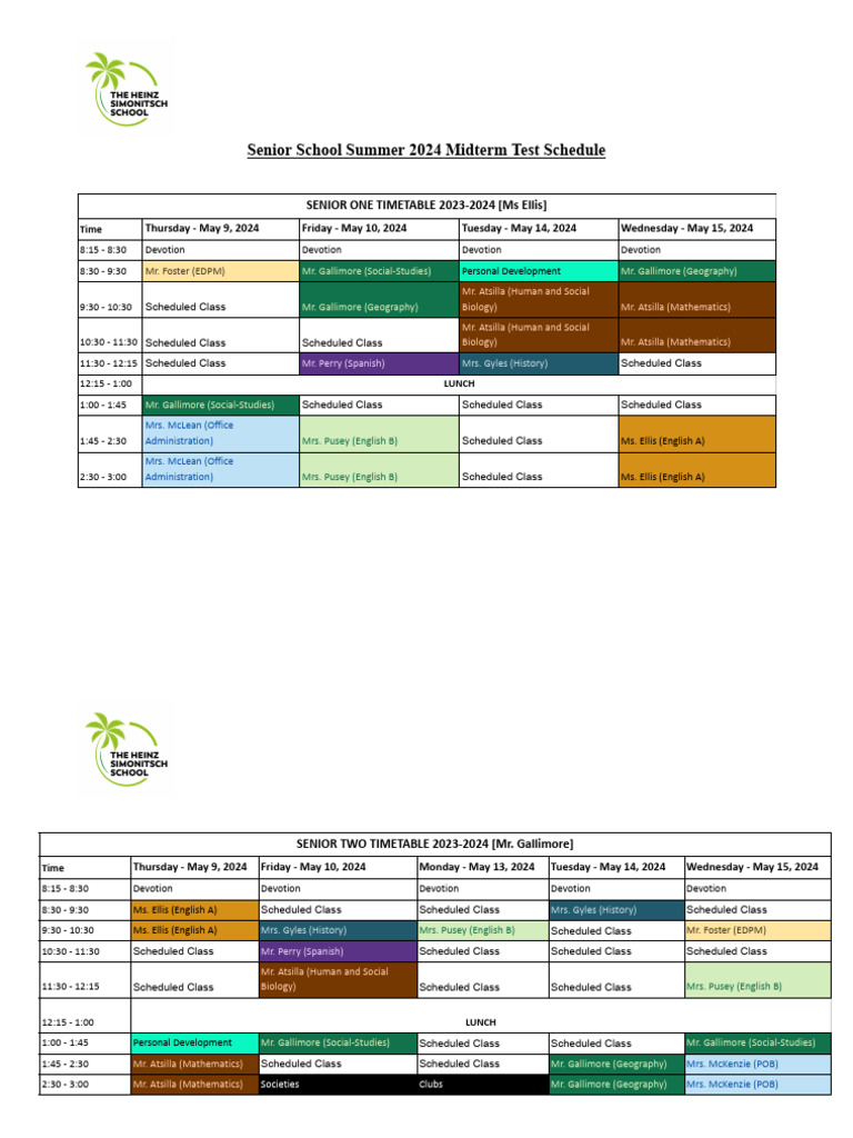 Senior School Midterm Test Schedule | PDF