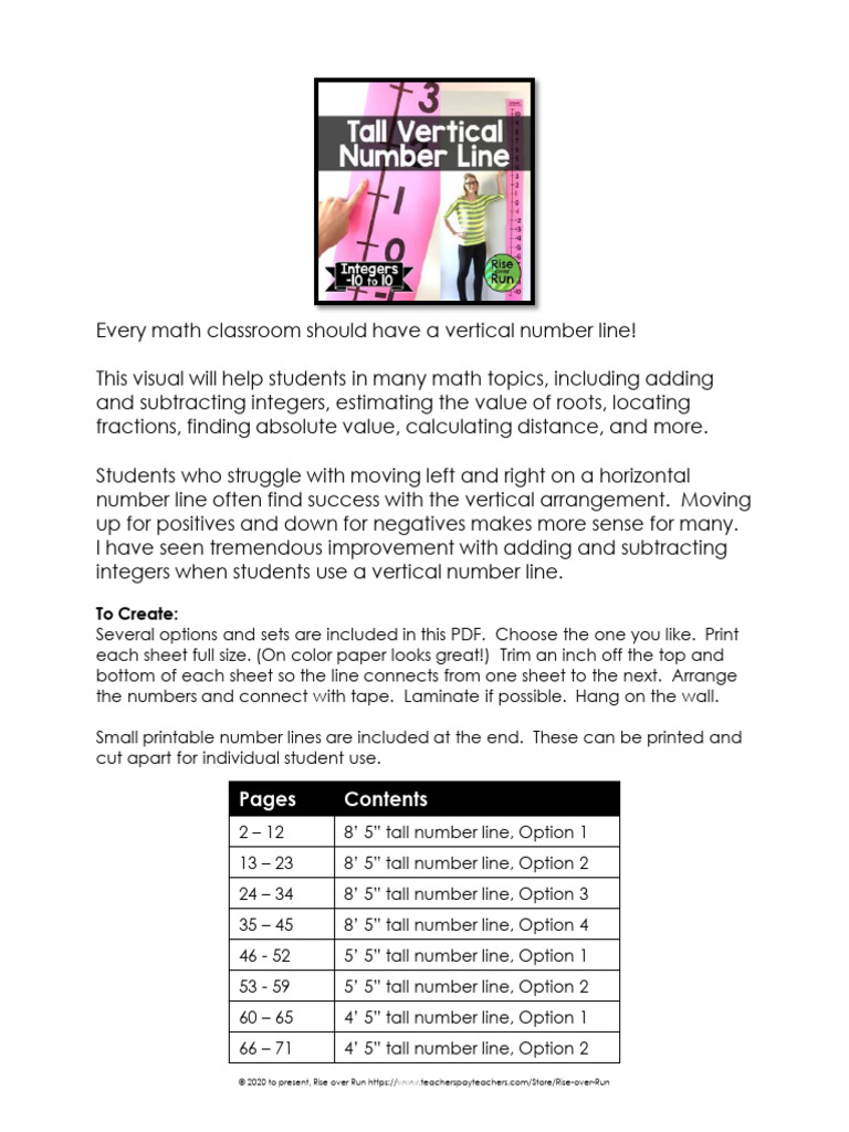 5 - Vertical Number Line of Integers For Classroom Wall | PDF