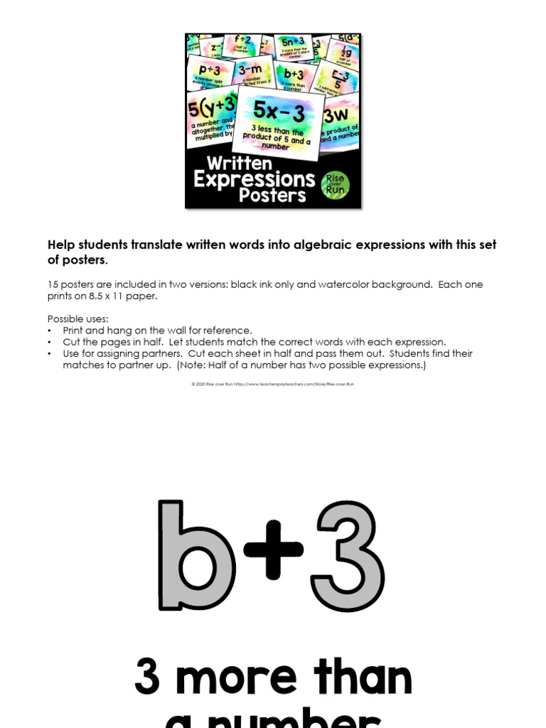 4 - Math Classroom Signs or Posters With Expressions | PDF