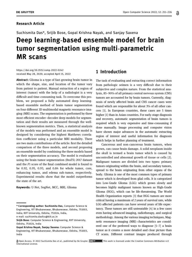 Deep Learning-Based Ensemble Model For Brain Tumor | PDF