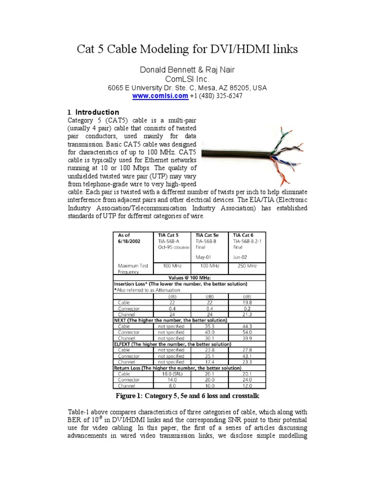 Cat5 Cable Modeling DVI HDMI | PDF | Transmission Line | Computer ...