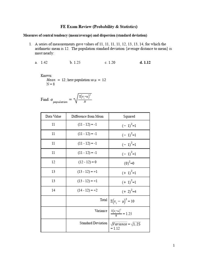 FE Exam Review - Probability and Statistics Solutions | PDF