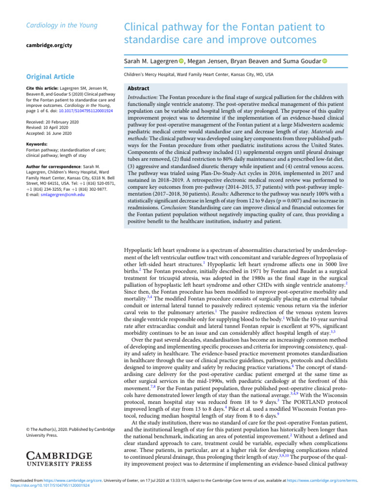 Clinical Pathway Fontan | PDF