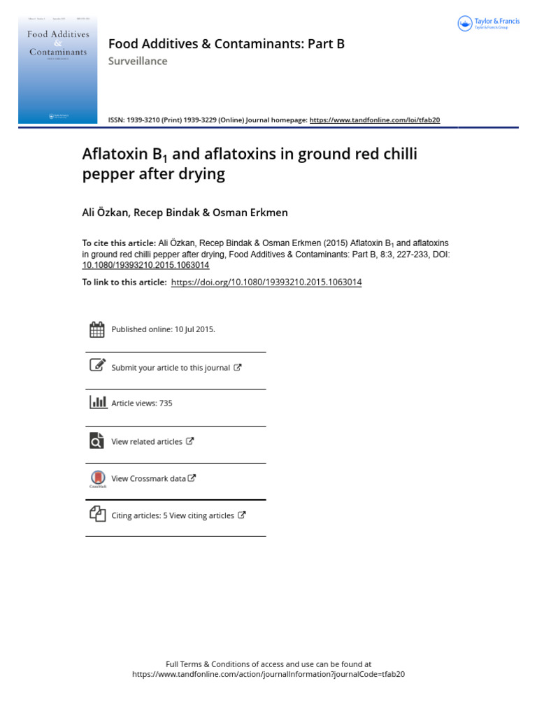 Aflatoxin B1 and Aflatoxins in Ground Red Chilli Pepper After Drying | PDF