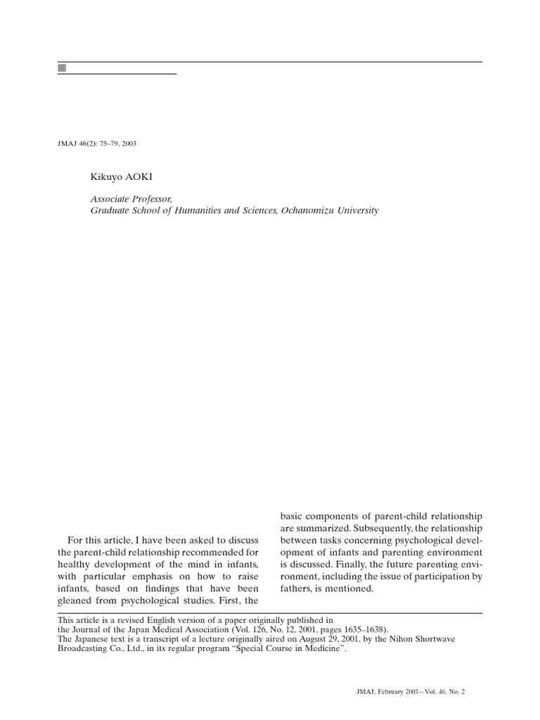 Psychology of Parent-Child Relationship (Article) Author Kikuyo Aoki | PDF