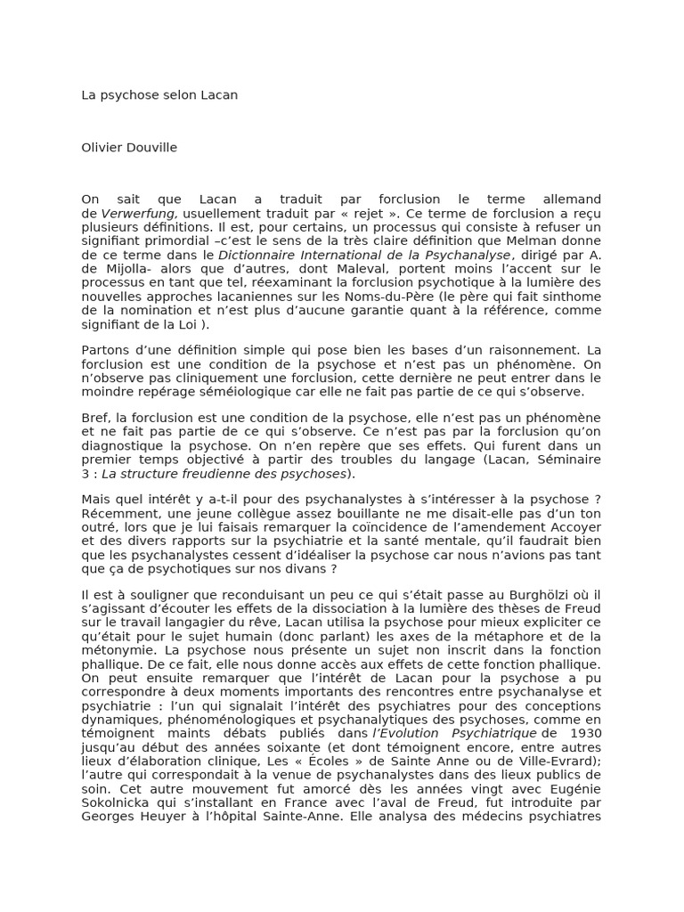Texte 2 La Psychose Selon Lacan | PDF