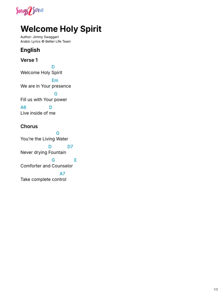 Welcome Holy Spirit Chords | PDF