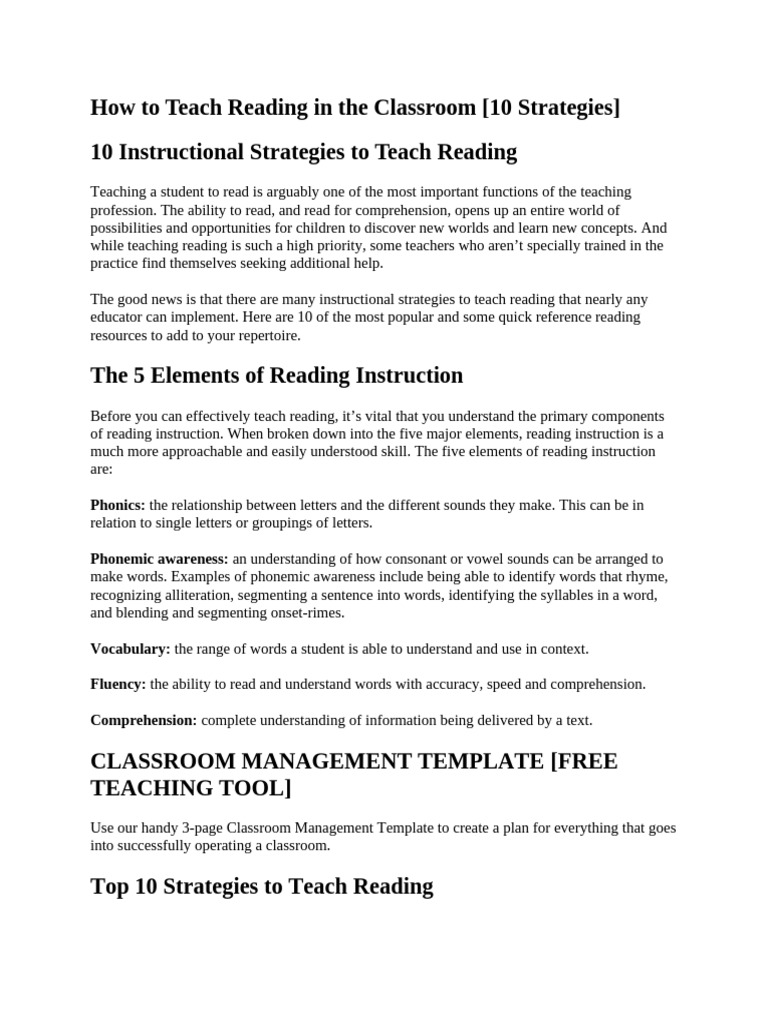 How To Teach Reading in The Classroom | PDF