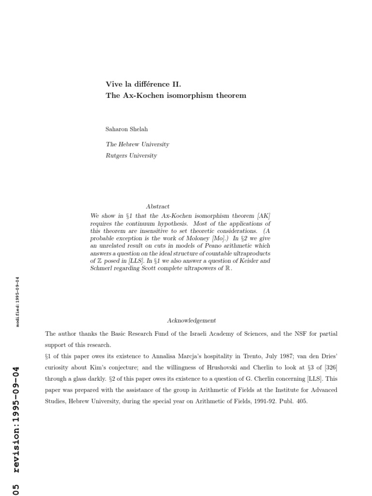 Saharon Shelah - Vive La Difference II. The Ax-Kochen Isomorphism ...